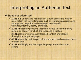 Incorporating Authentic Texts in the Classroom | PPTX | Secondary ...