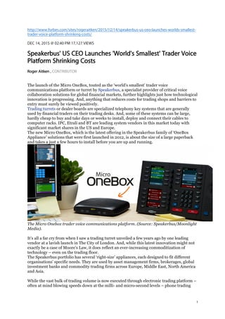 Launches 'World's Smallest' Trader Voice Platform Shrinking Costs | PDF ...