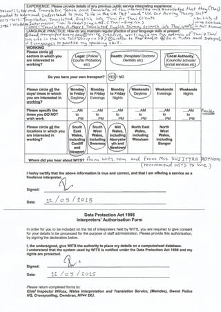 Pansupa Lewis_Thai Interpreter WITS Application form and copies | PDF