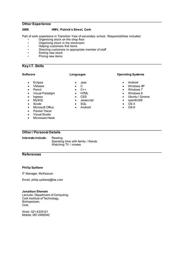 Curriculum Vitae | DOCX | Operating Systems | Computer Software and Applications