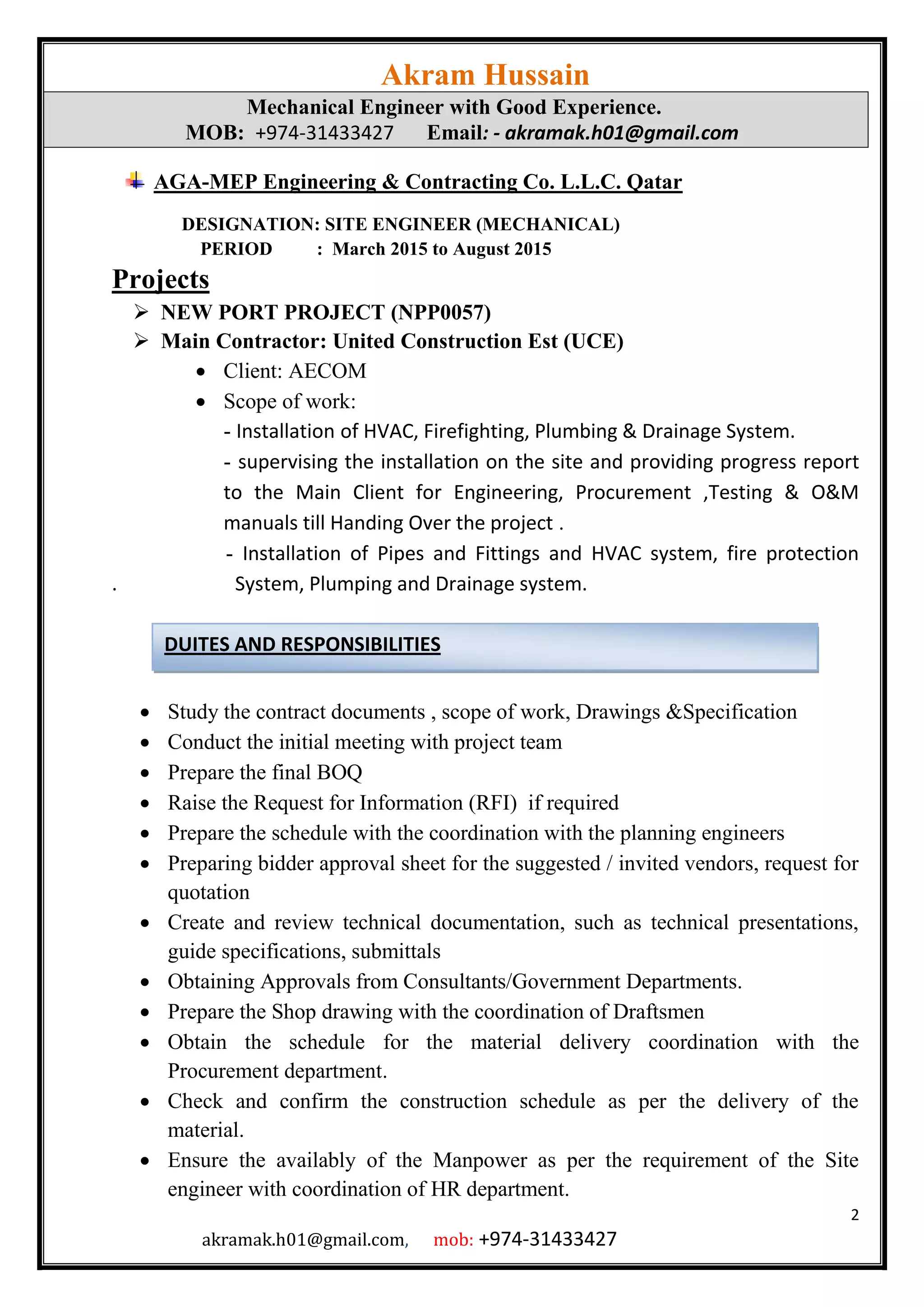 akram CV | PDF | Civil Engineering Industry | Industries