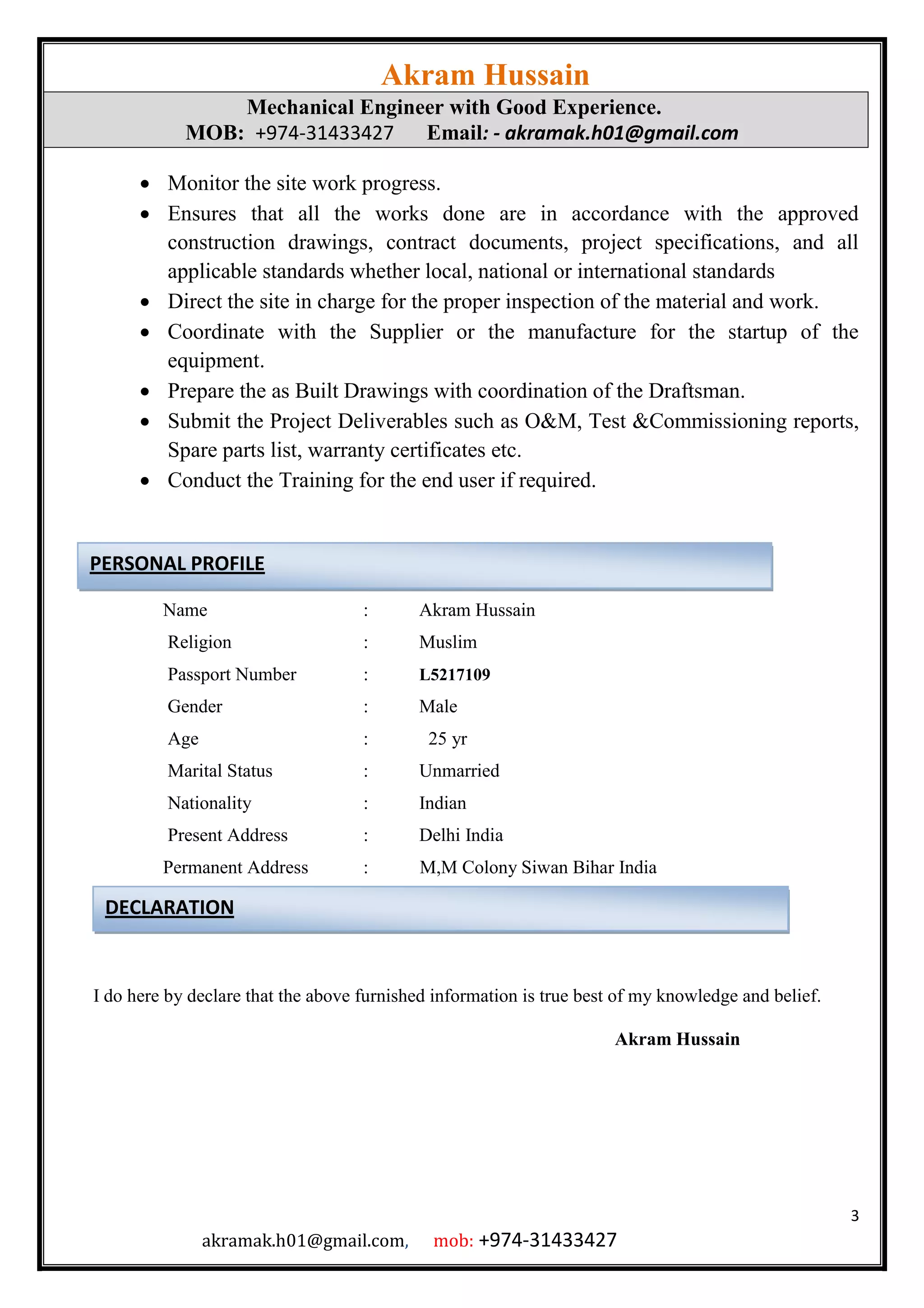 akram CV | PDF | Civil Engineering Industry | Industries