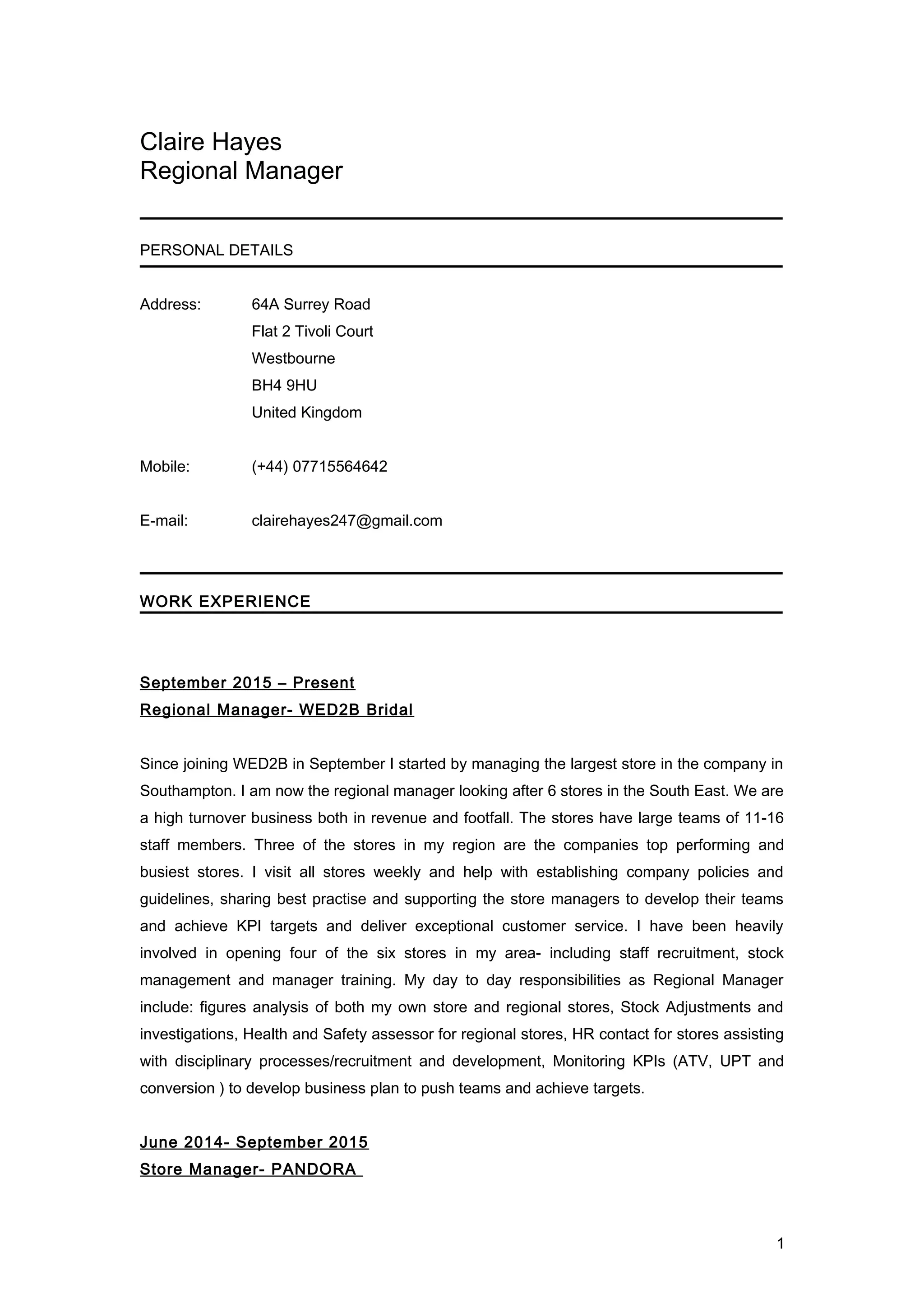 Claire Hayes CV | PDF