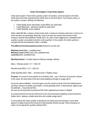 Store Order Point System | DOCX