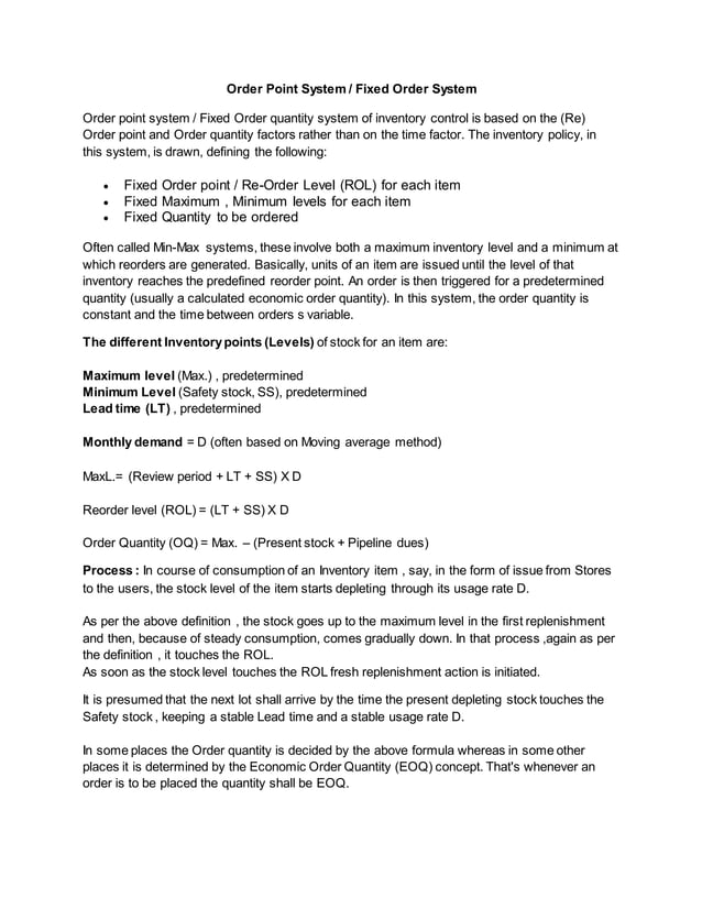 Store Order Point System | DOCX | Logistics | Business