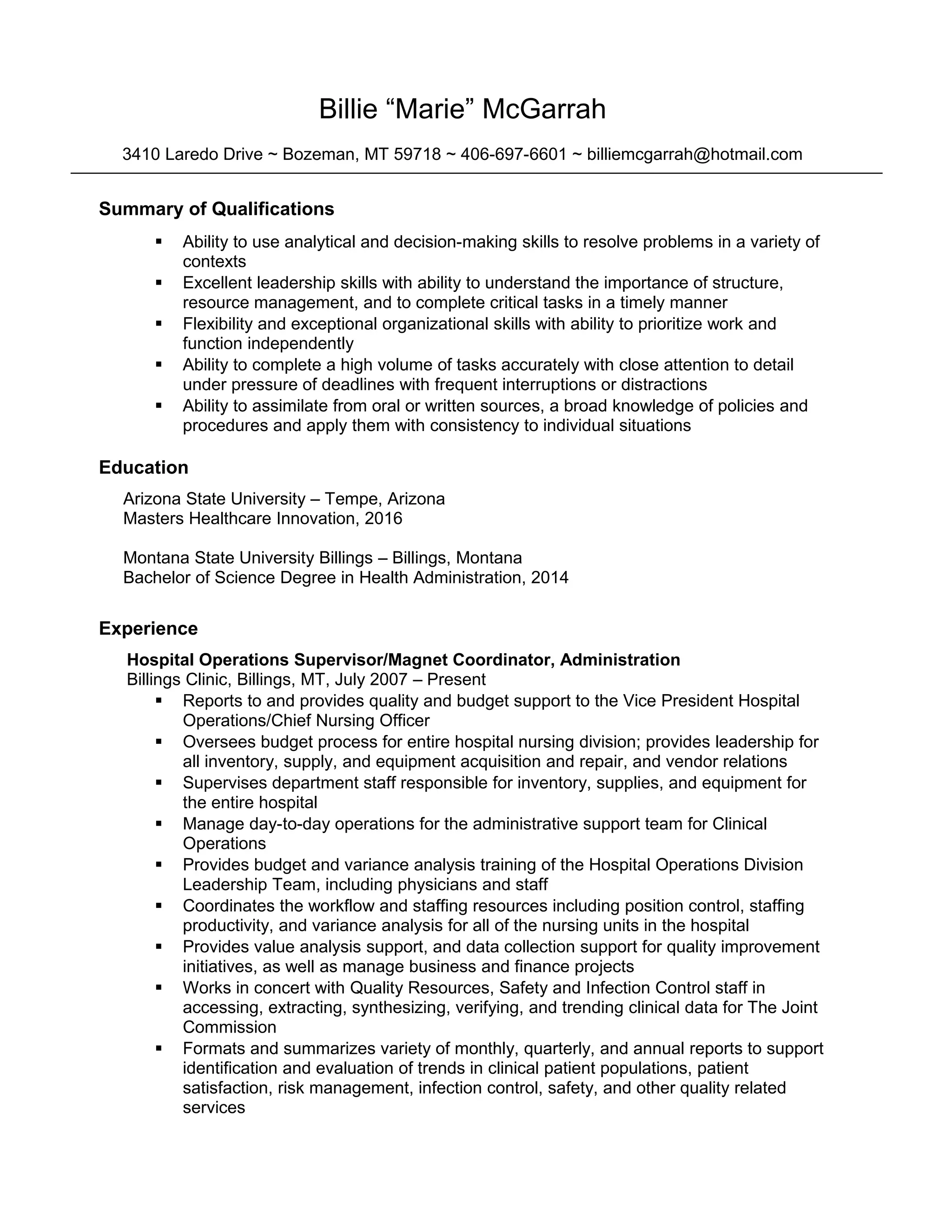 Marie McGarrah Resume | DOC