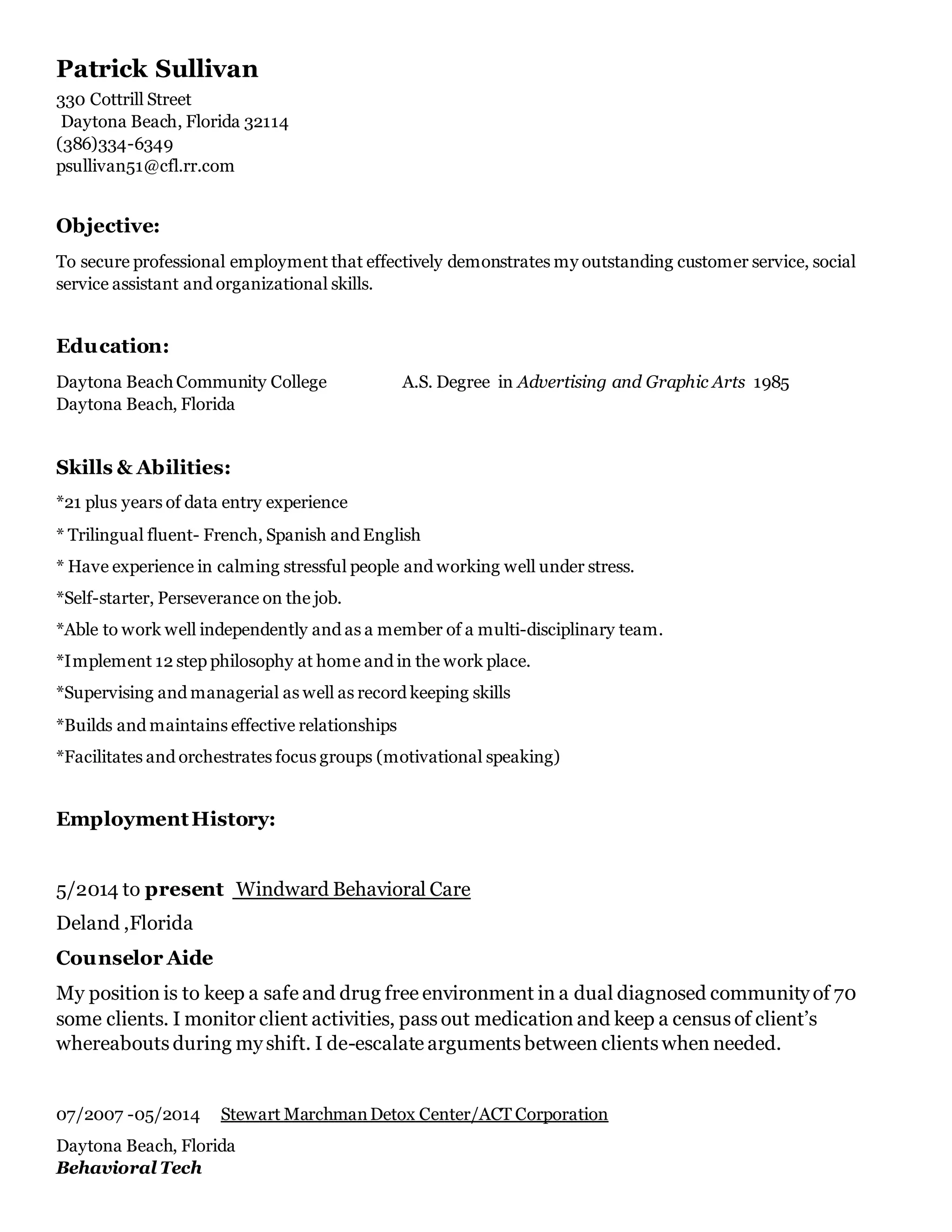 Patrick Sullivan 2015 Resume | PDF