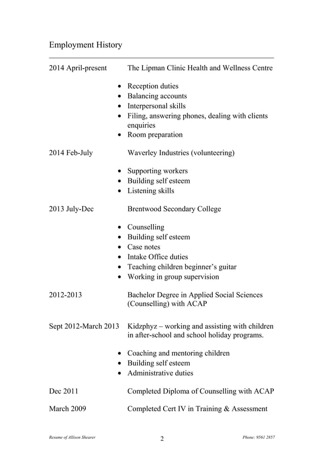 Allison Resume | DOC | Career Advice | Careers