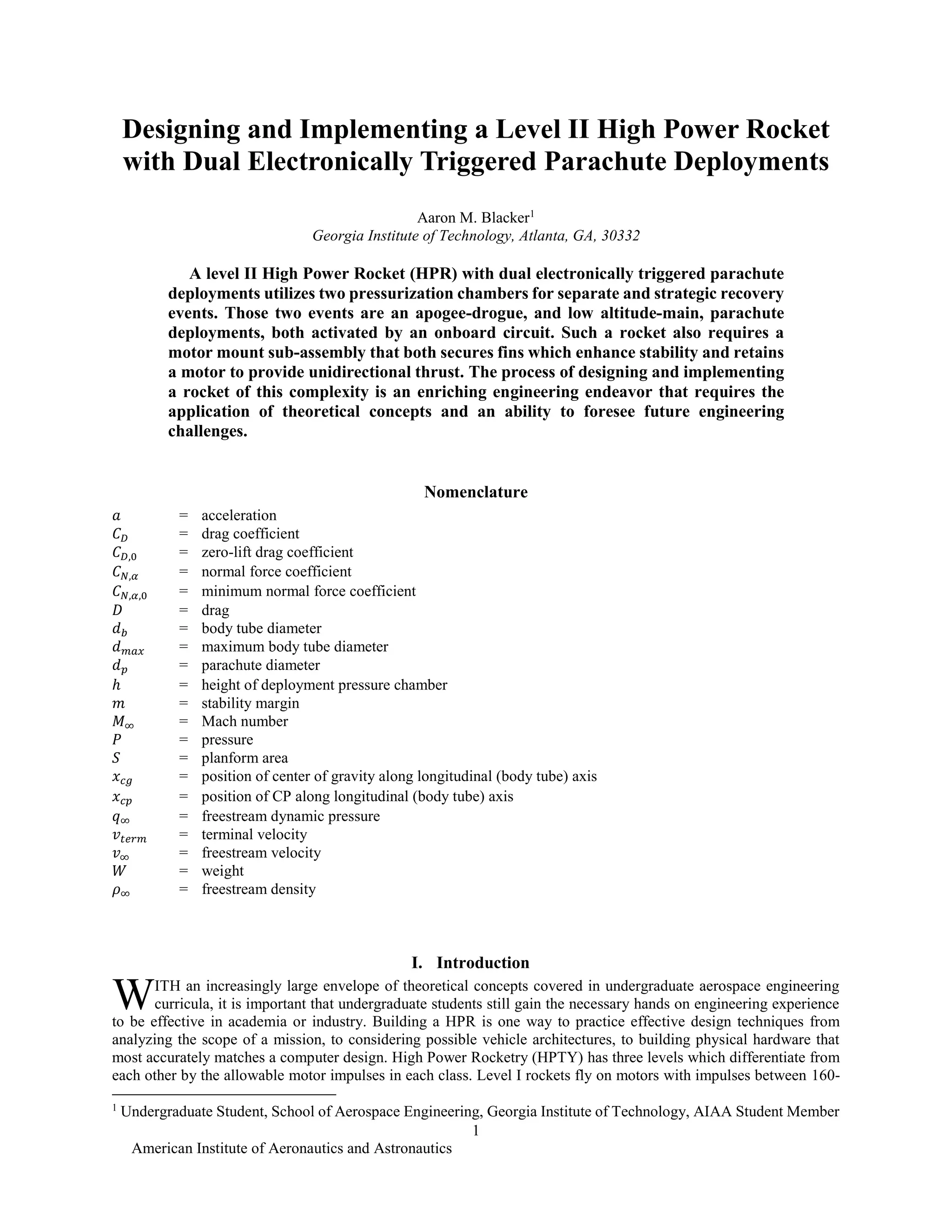 Designing and Implementing a Level II HIgh Power Rocket with Dual ...