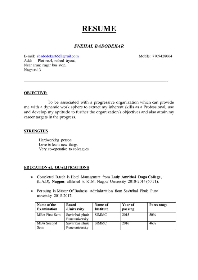 SNEHAL RESUME | DOCX | Business | Business and Finance