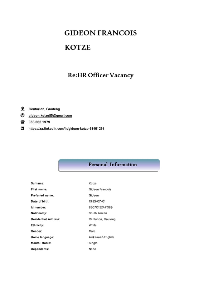 Gideon Kotze - 2016 - CV | PDF