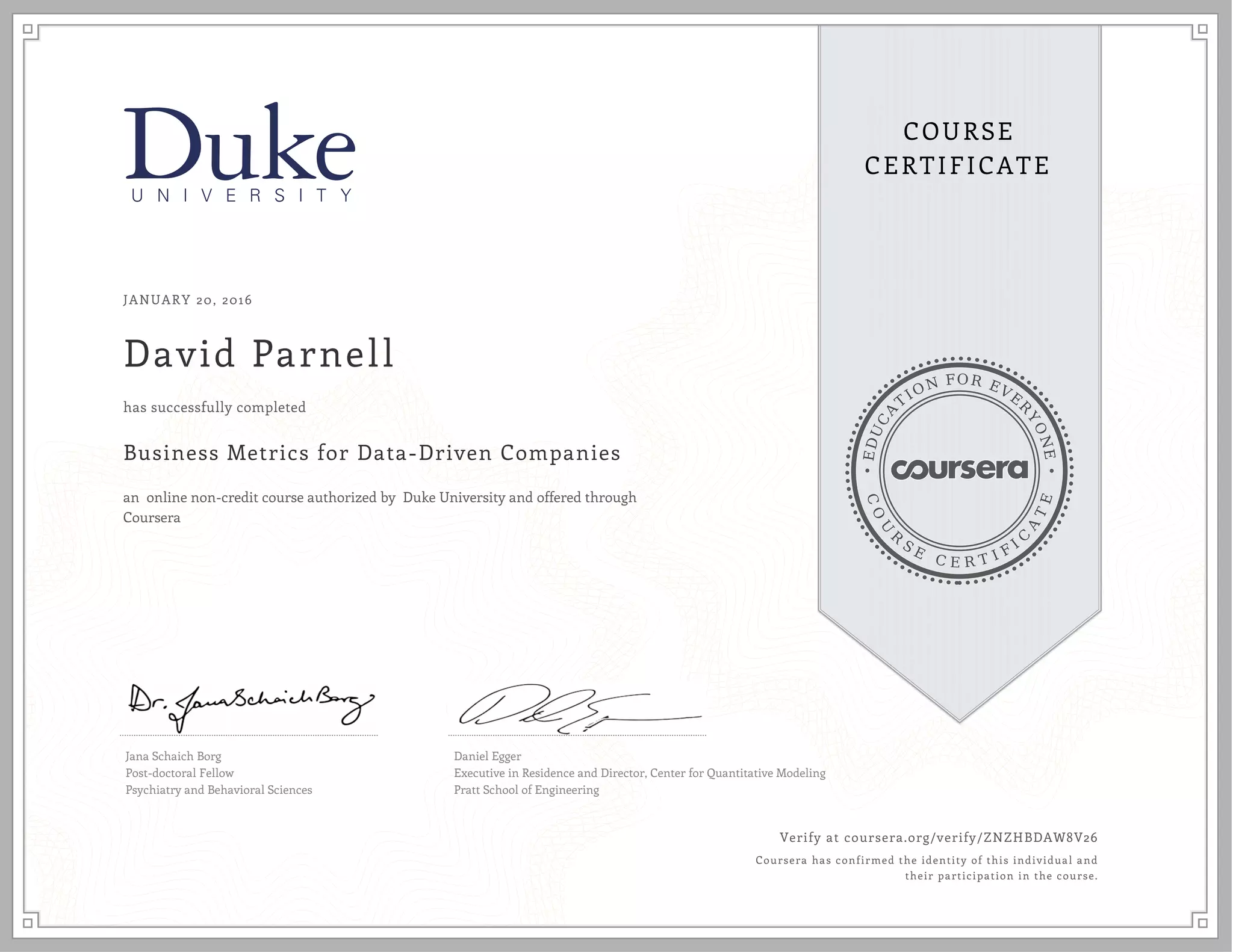 Coursera - Business metrics for Data-Driven Companies (DUKE University ...
