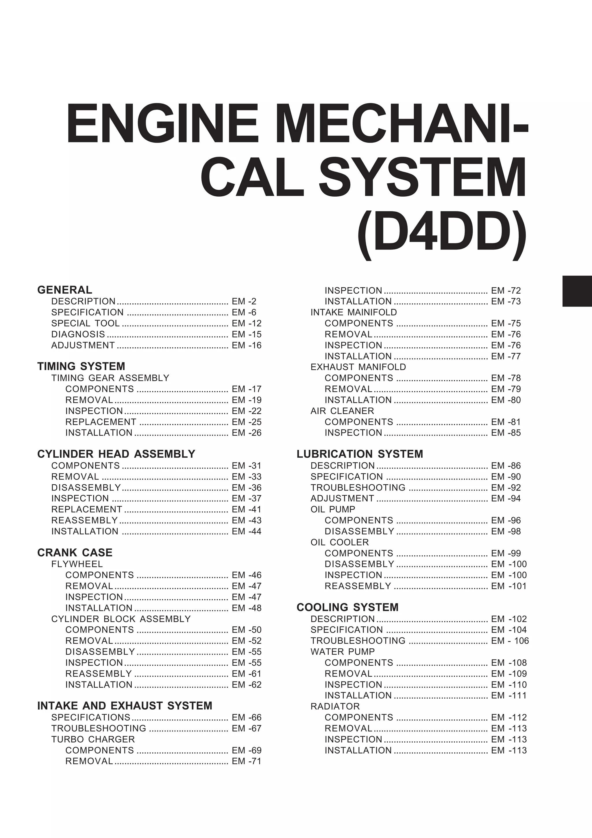 Hyundai D4DD engine manual | PDF