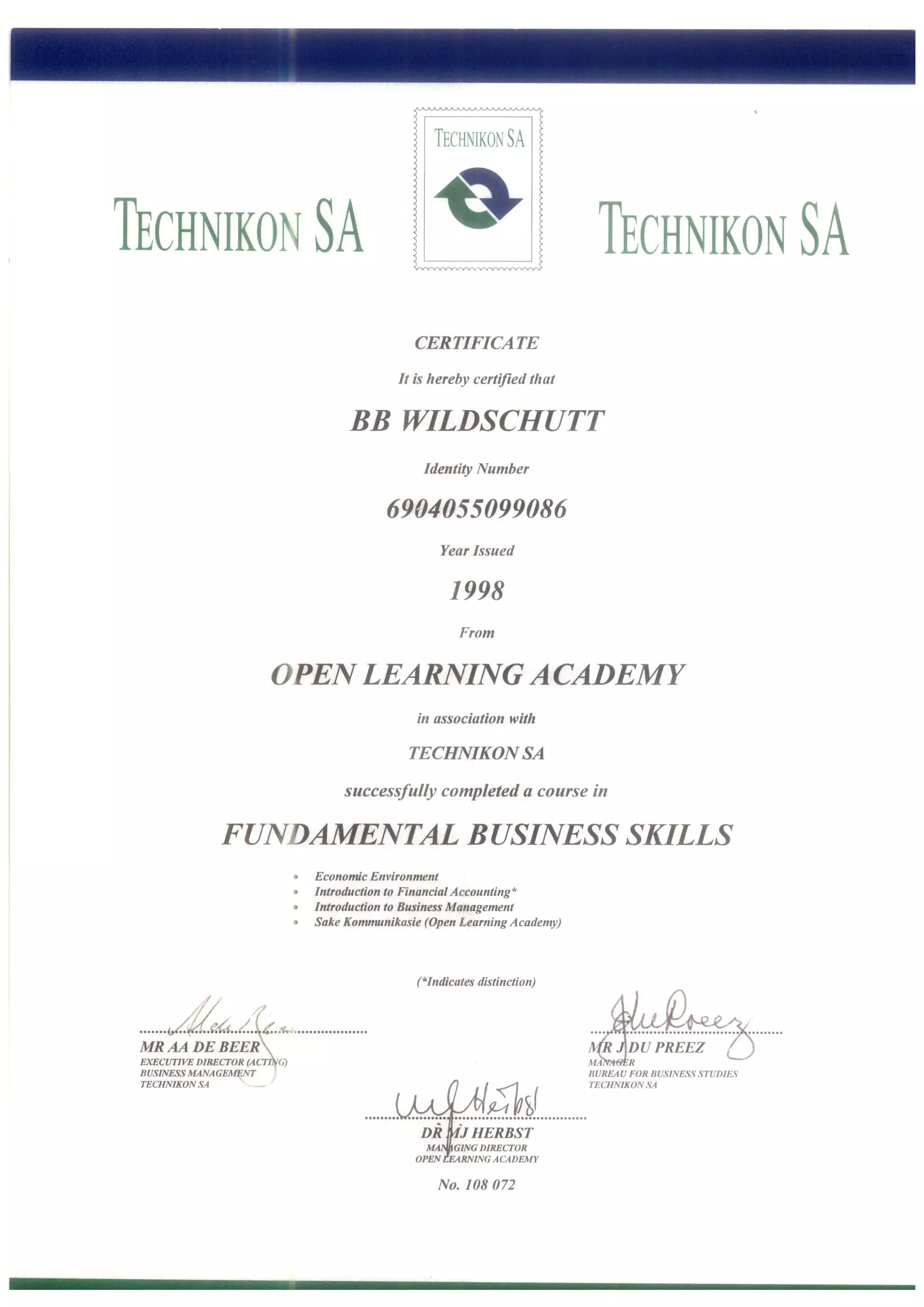 Technikon SA certificate | PDF
