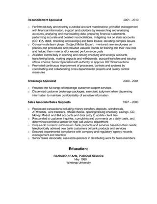 New Phyllis Resume 2016 | DOCX | Business Banking & Finance | Business