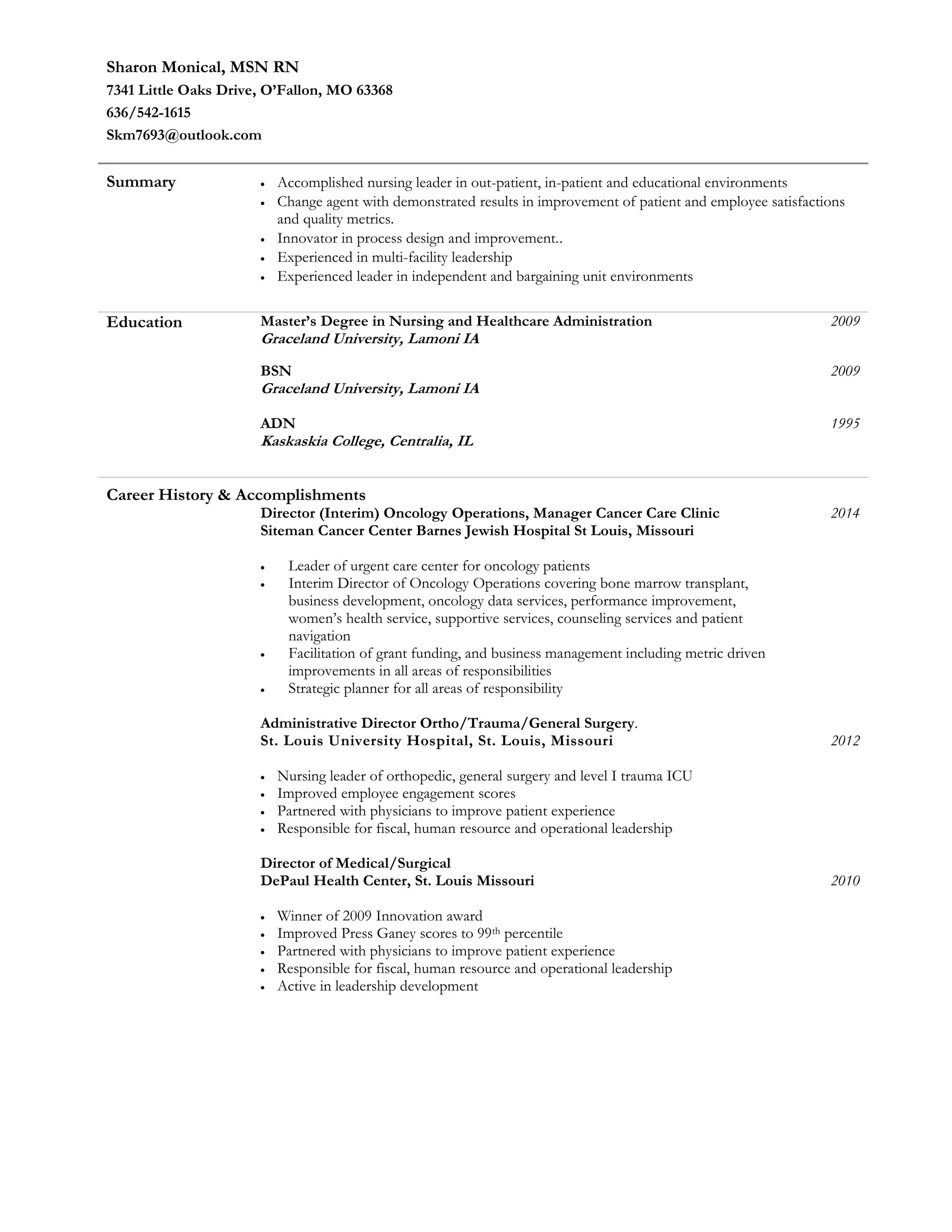 Sharon Monical CV | PDF