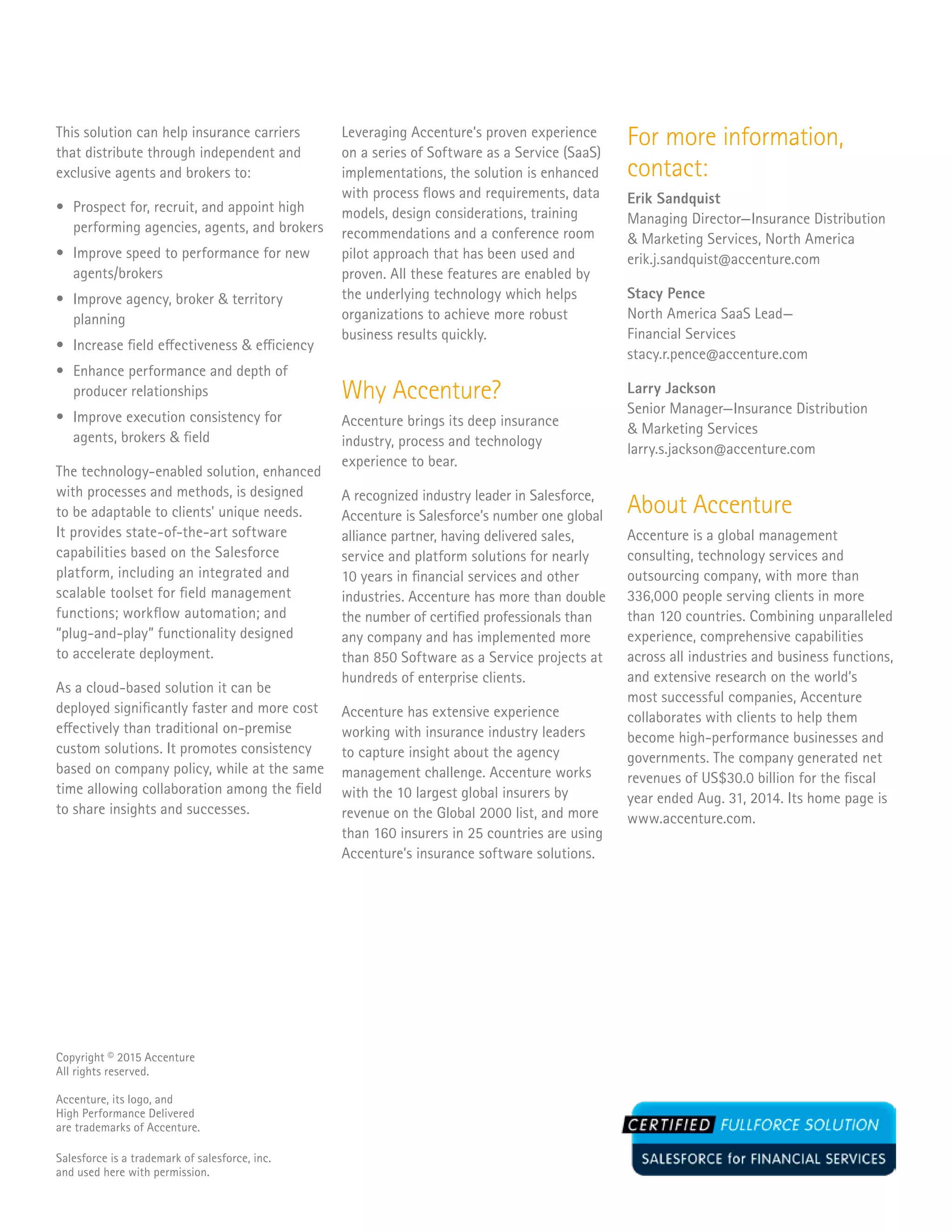 Accenture Insurance Agent Effectiveness Solution | PDF