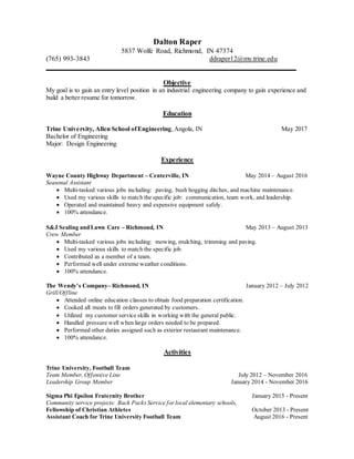 Dalton Raper Resume 2016 | DOCX