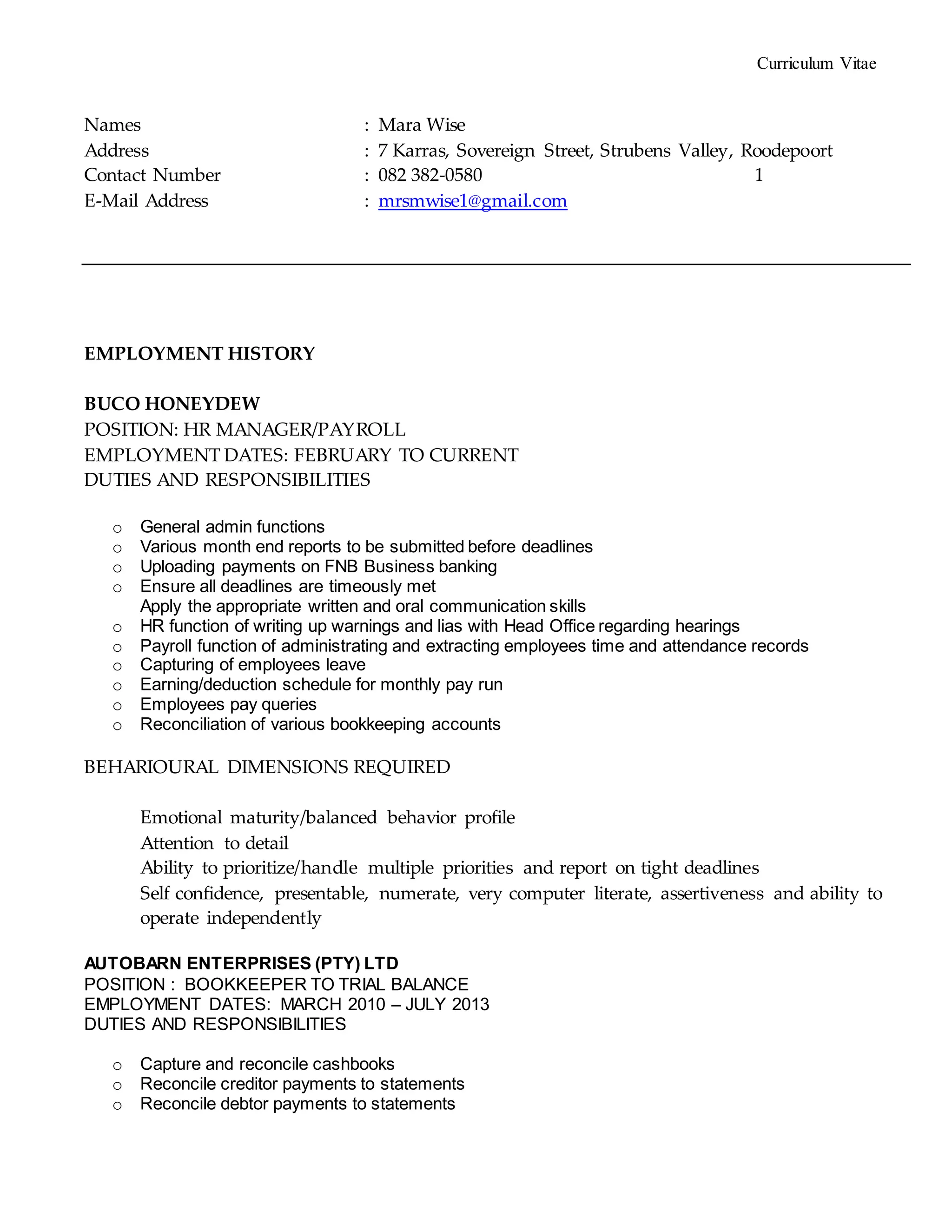 Mara CV | DOCX | Business Accounting & Finance | Business