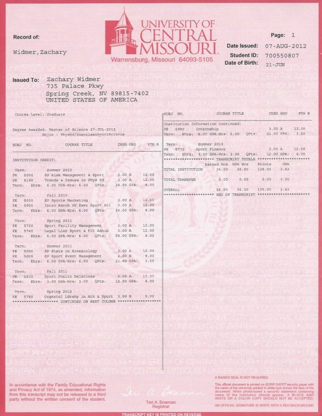 masters transcript | PDF