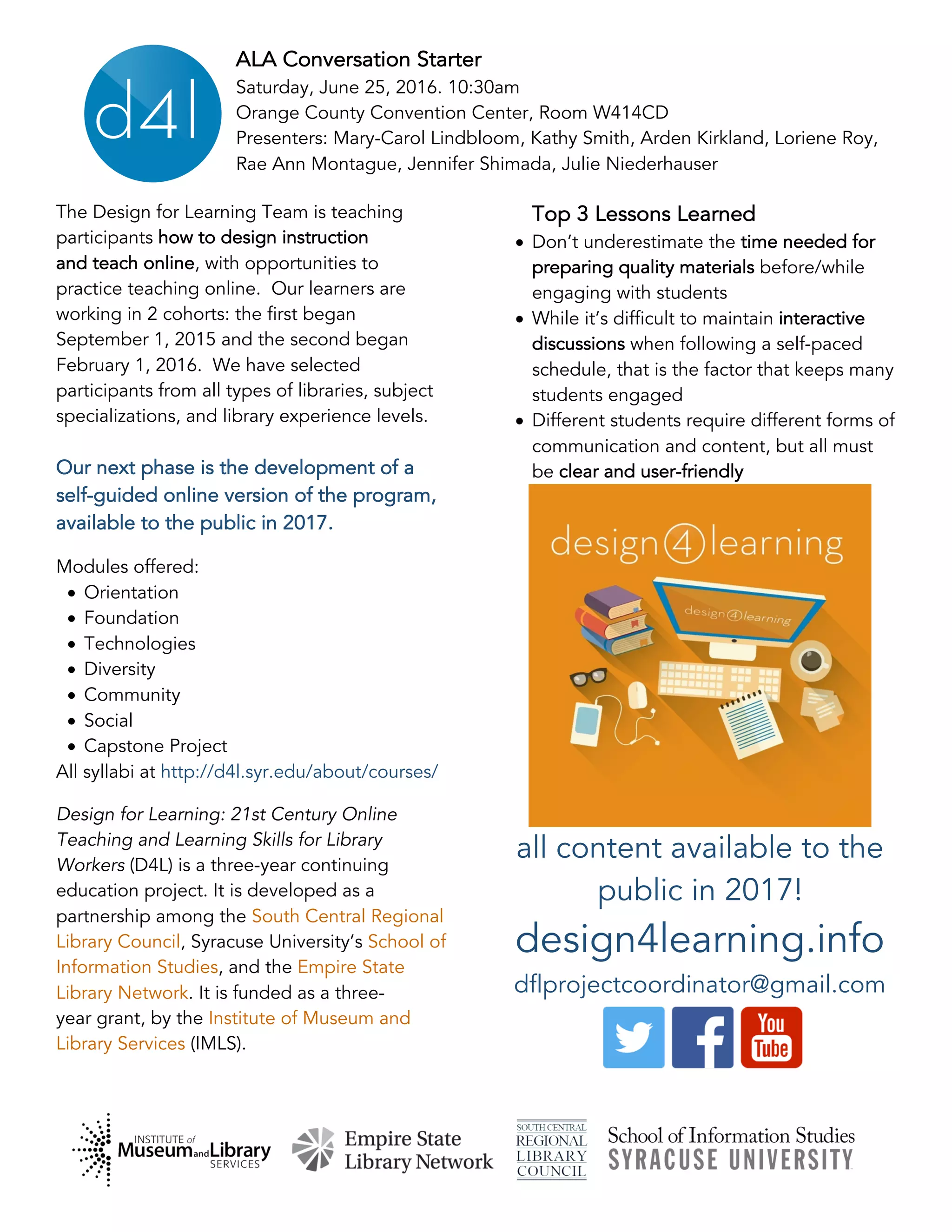 Design for Learning (D4L) ALA Conversation Starter - Handout | PDF