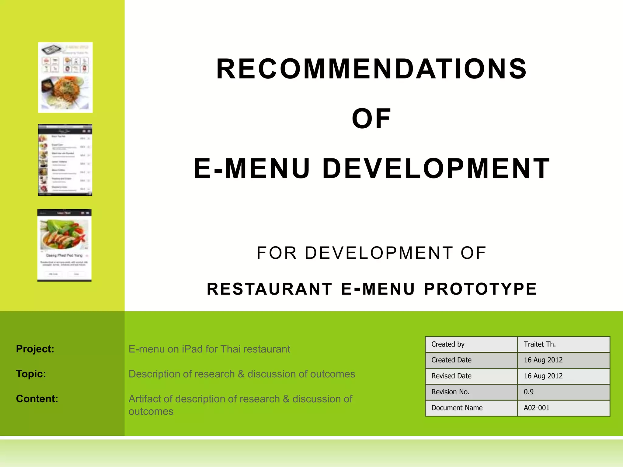 D4 recommendation emenu_development | PPTX | Databases | Computer Software and Applications