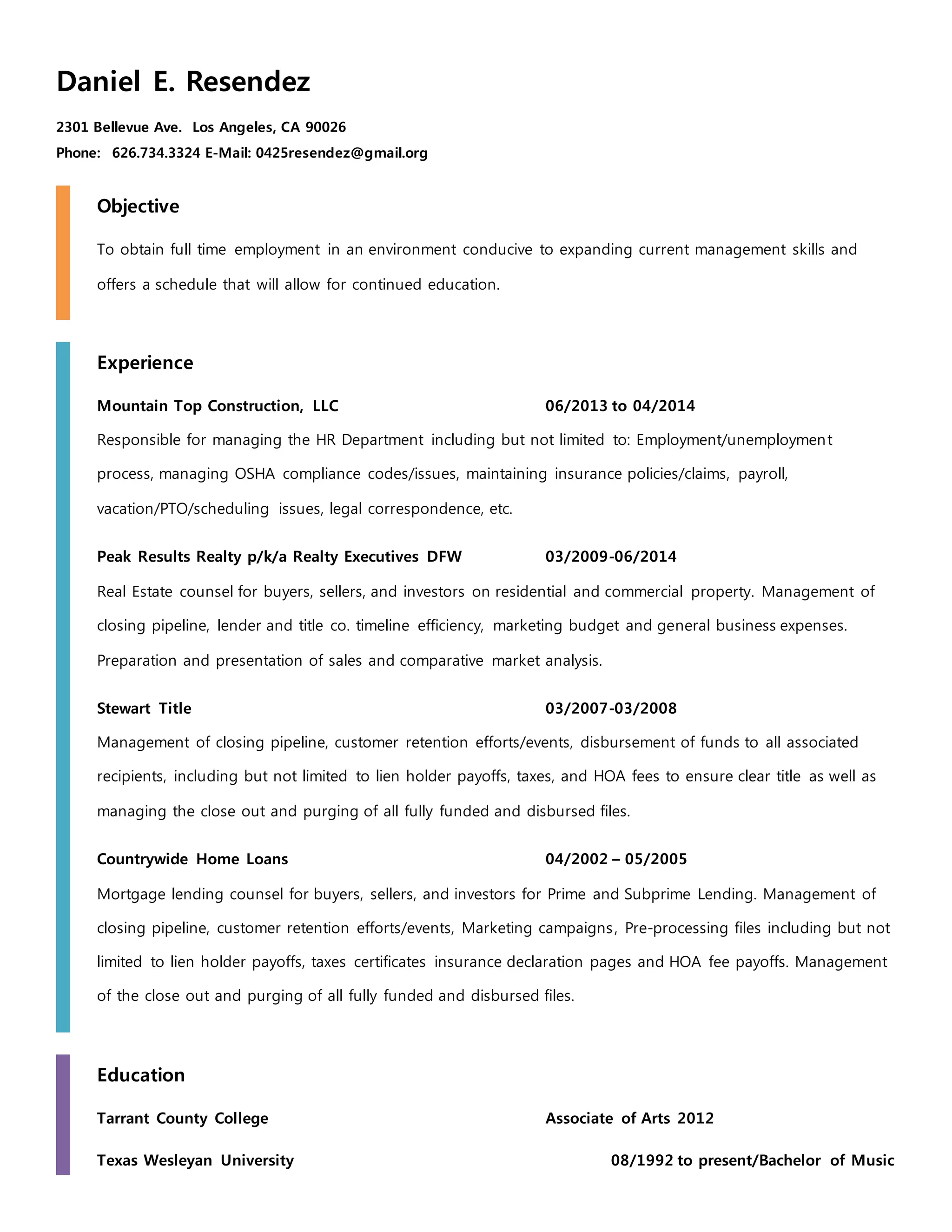 DANIEL - RESUME | DOCX | Home Financing | Personal Debt