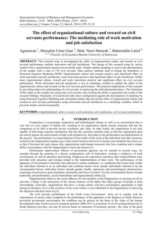 The effect of organizational culture and reward on civil servants performance: The mediating ...