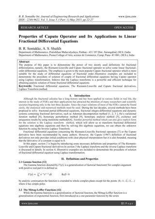 Properties of Caputo Operator and Its Applications to Linear Fractional Differential Equations | PDF