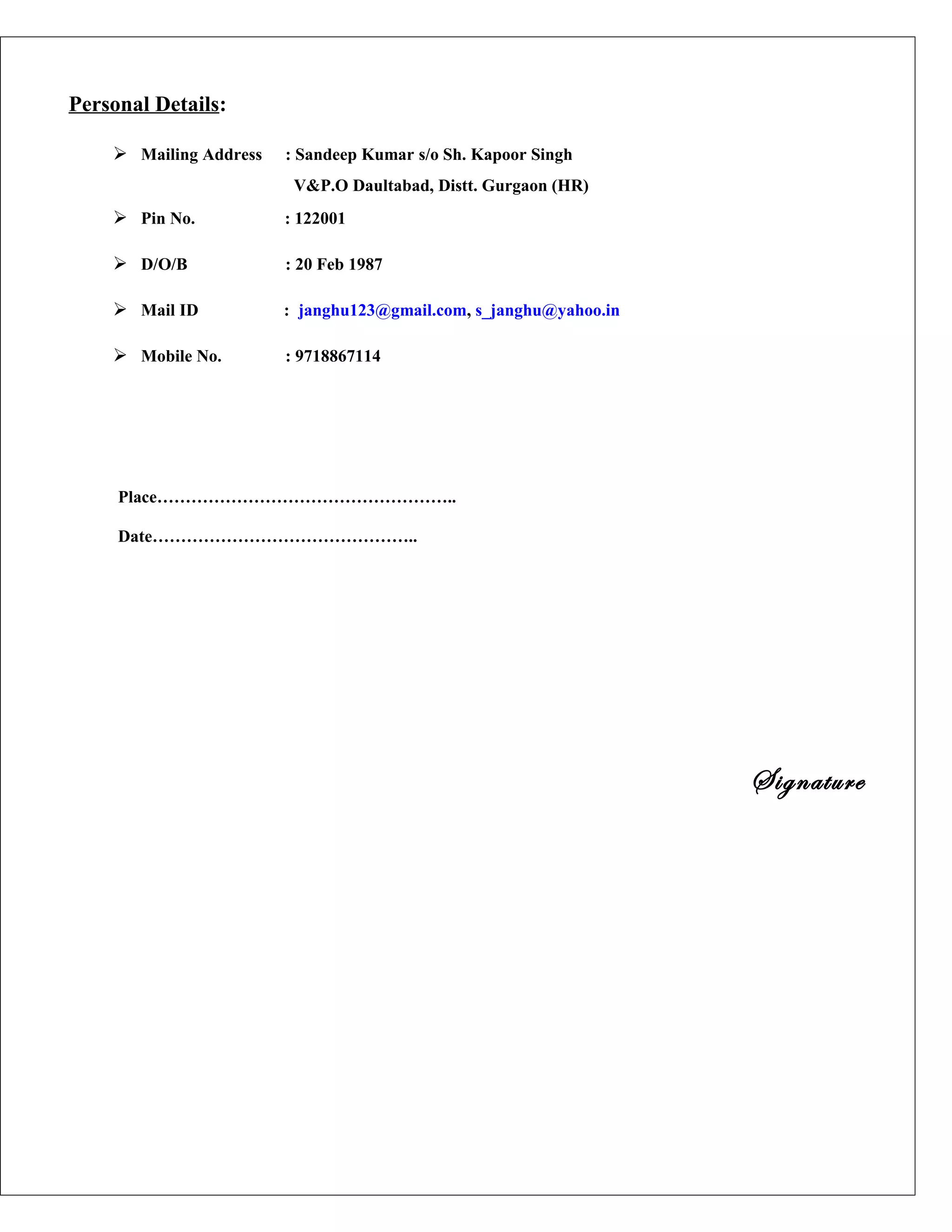 Resume for Store incharge | DOC