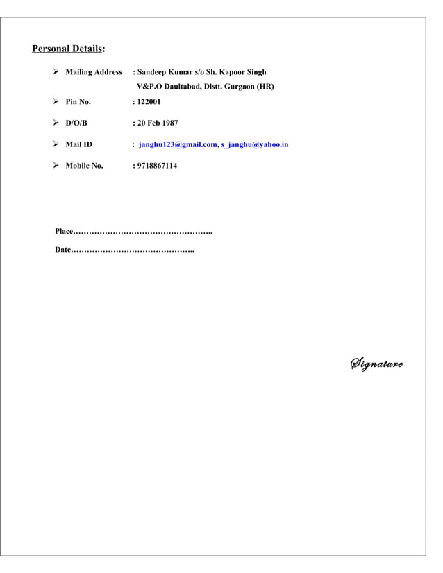 Resume for Store incharge | DOC