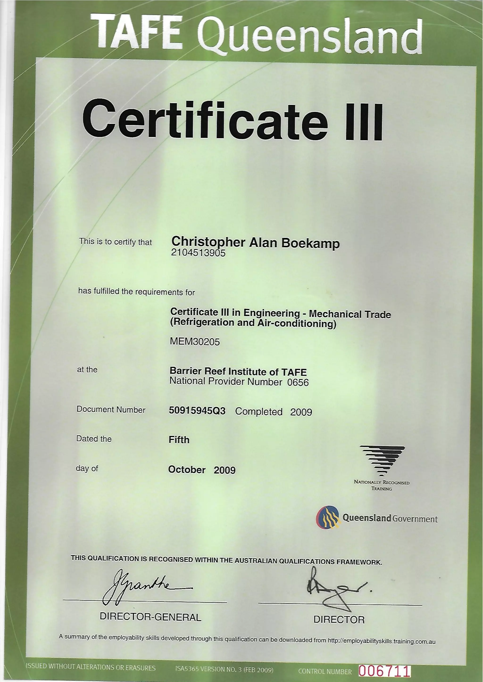 Refrigeration Certificate | PDF