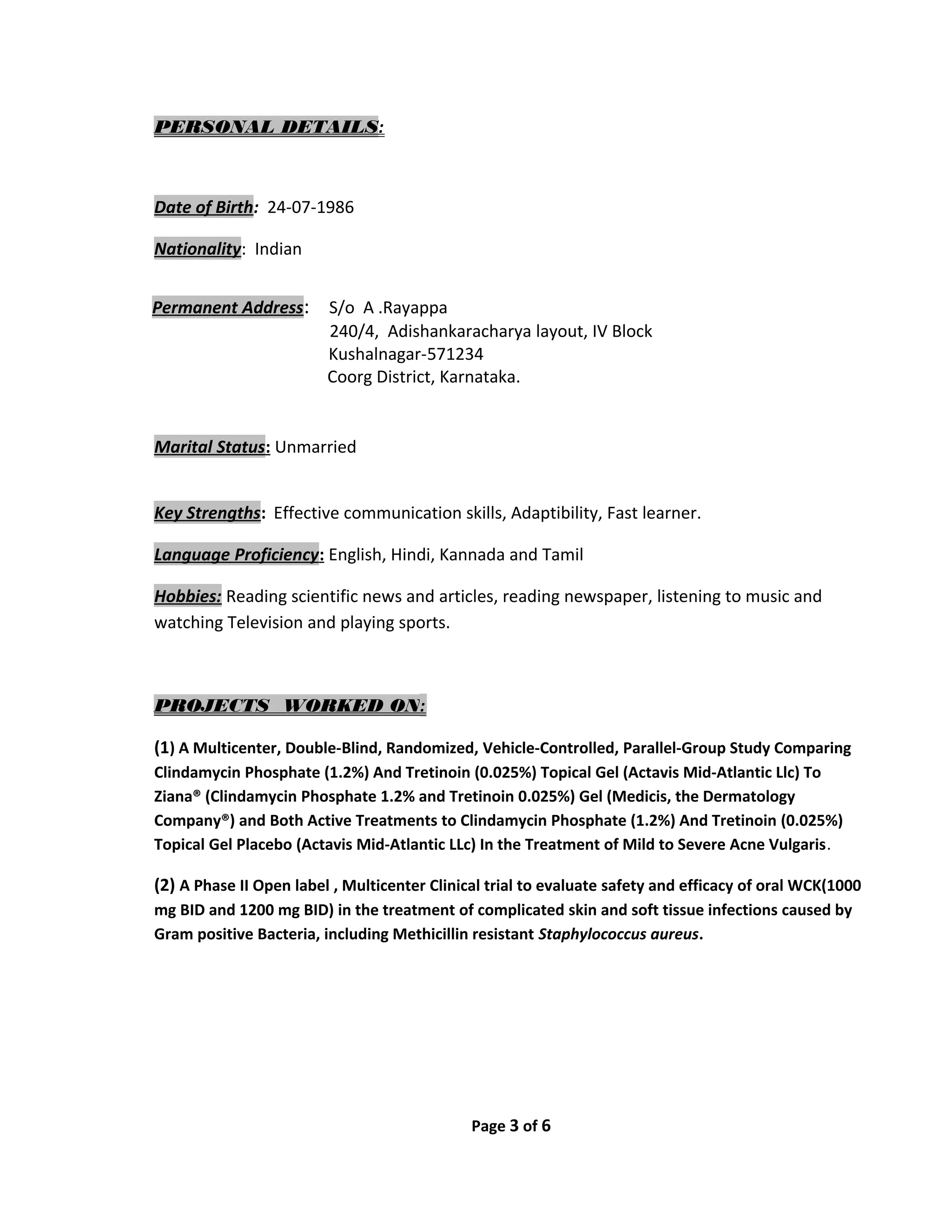 Curriculum Vitae Samuel | DOC | Skin Care | Beauty