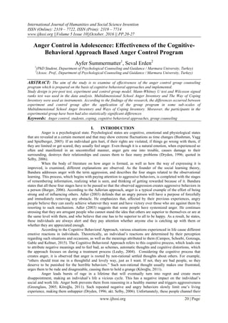 Anger Control in Adolescence: Effectiveness of the CognitiveBehavioral ...