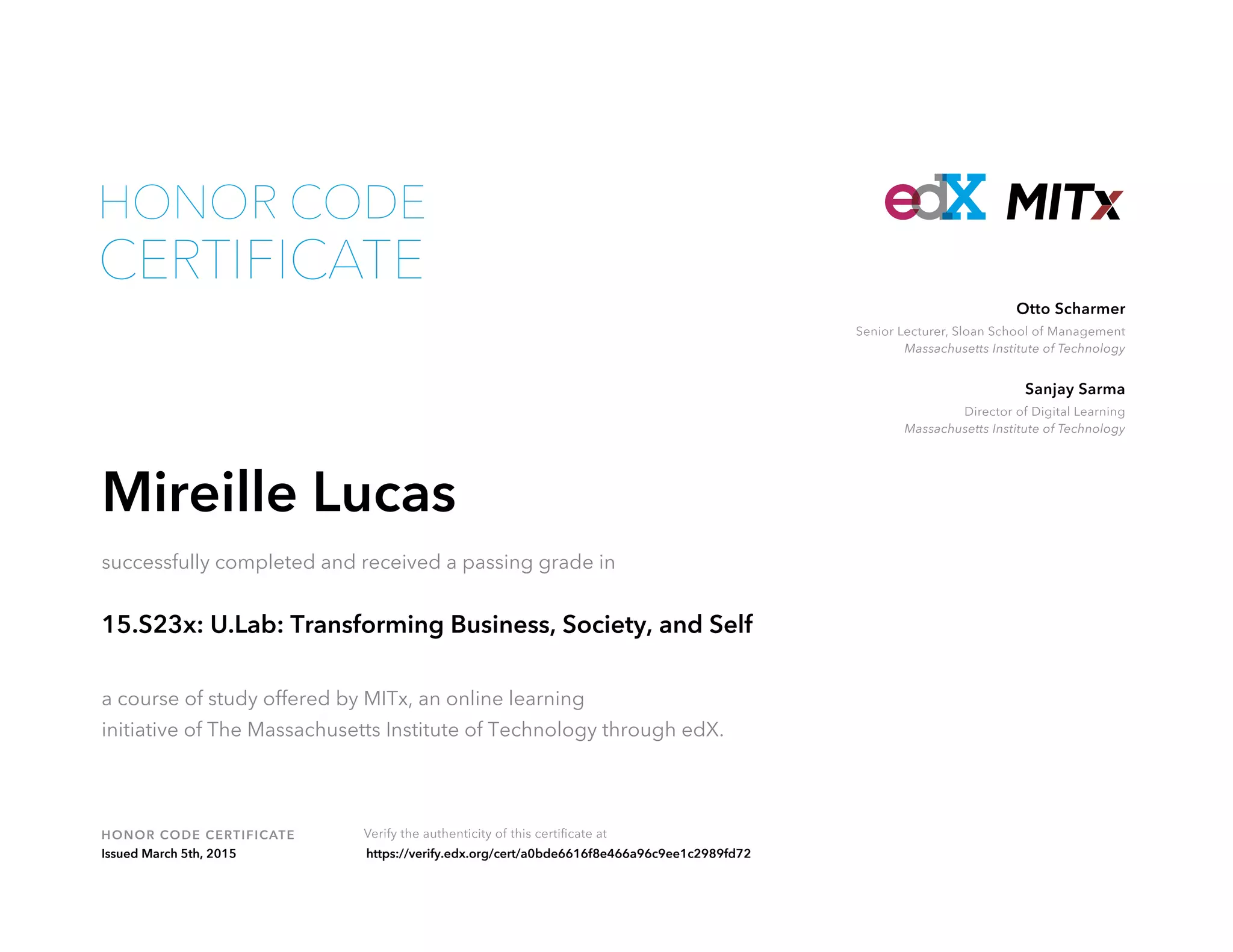 edX MITx_Transforming Business, Society and Self_Certificate | PPT