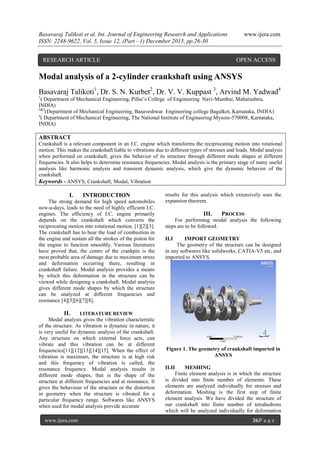 Modal analysis of a 2-cylinder crankshaft using ANSYS | PDF