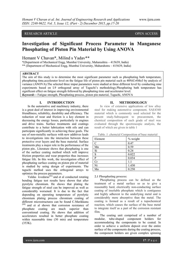 Investigation of Significant Process Parameter in Manganese Phosphating of Piston Pin Material ...