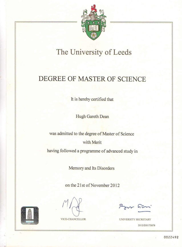 University of Leeds MSc Memory Disorders 2012 | PDF