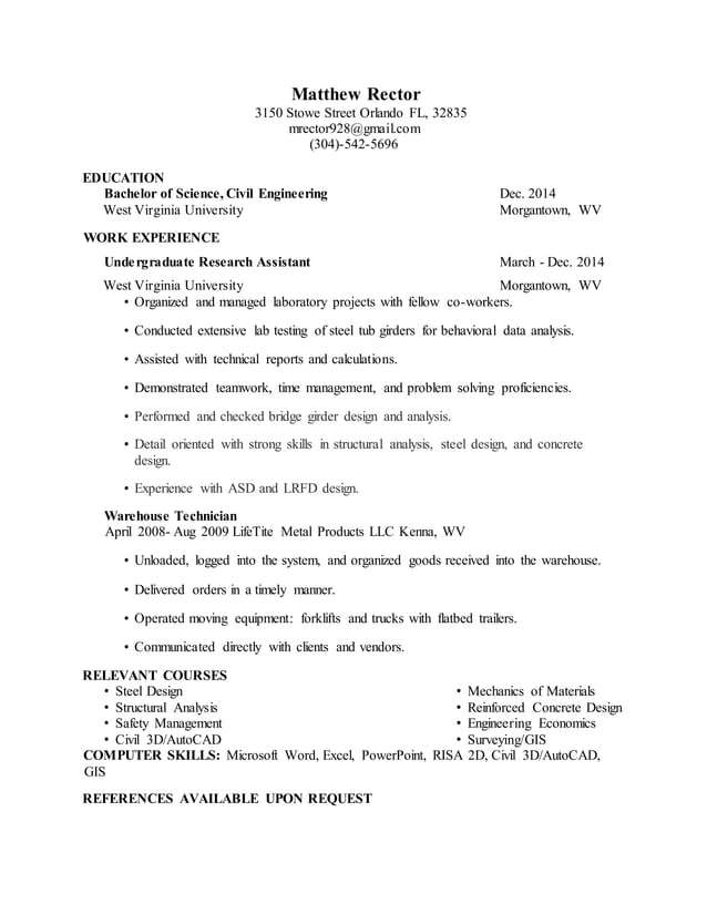 Matthew Rector Resume | PDF