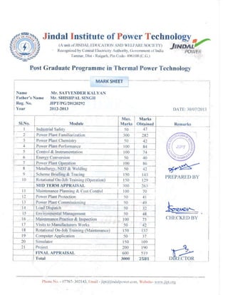PGDC-Thermal marksheet | PDF