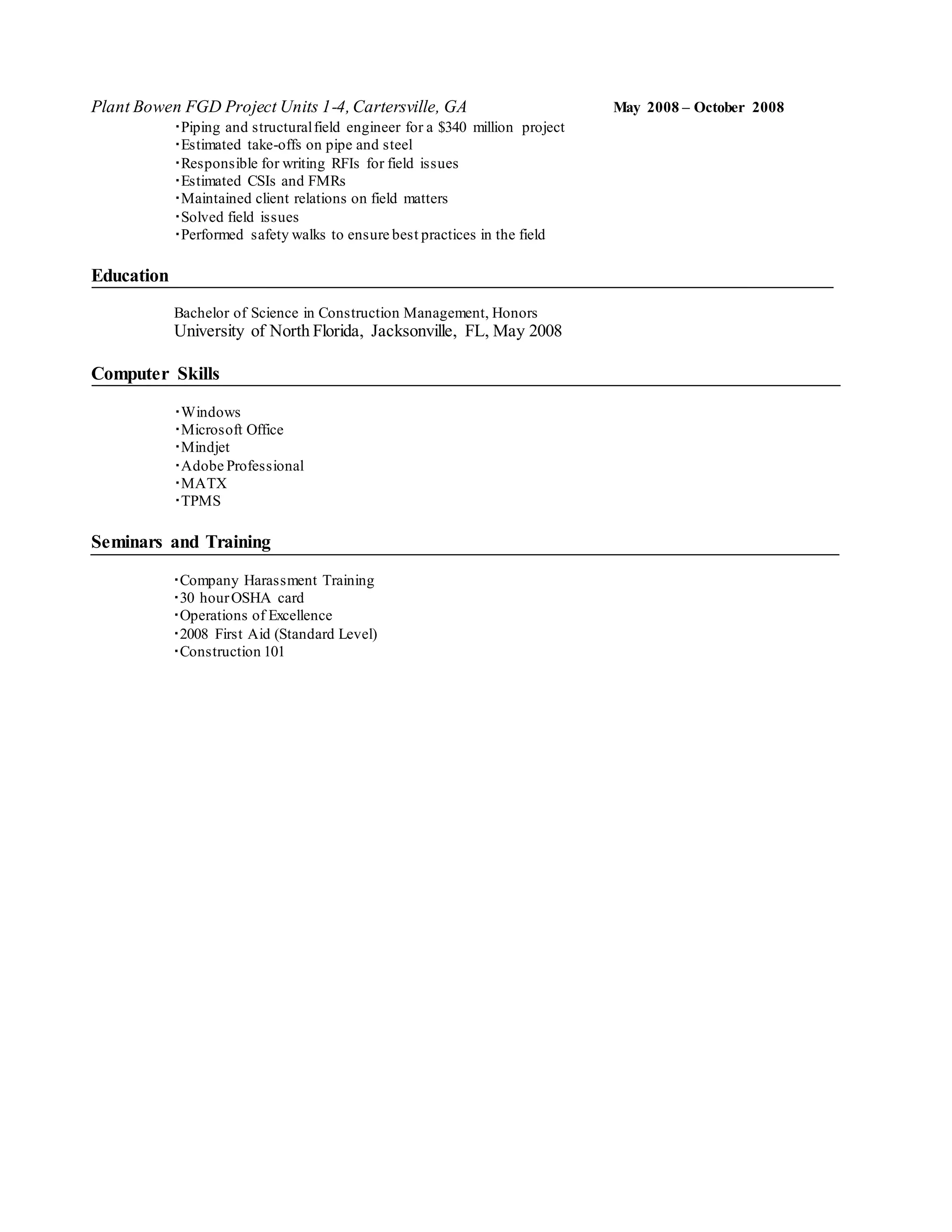 Resume PCL | DOCX | Civil Engineering Industry | Industries