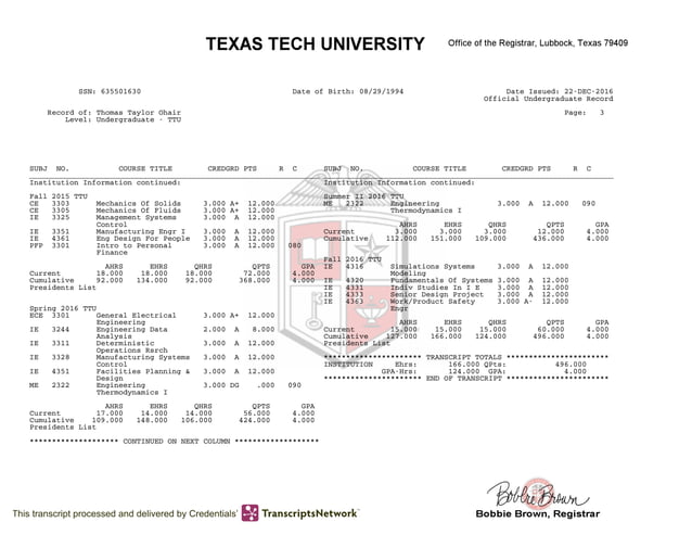 TTU Official Transcript | PDF