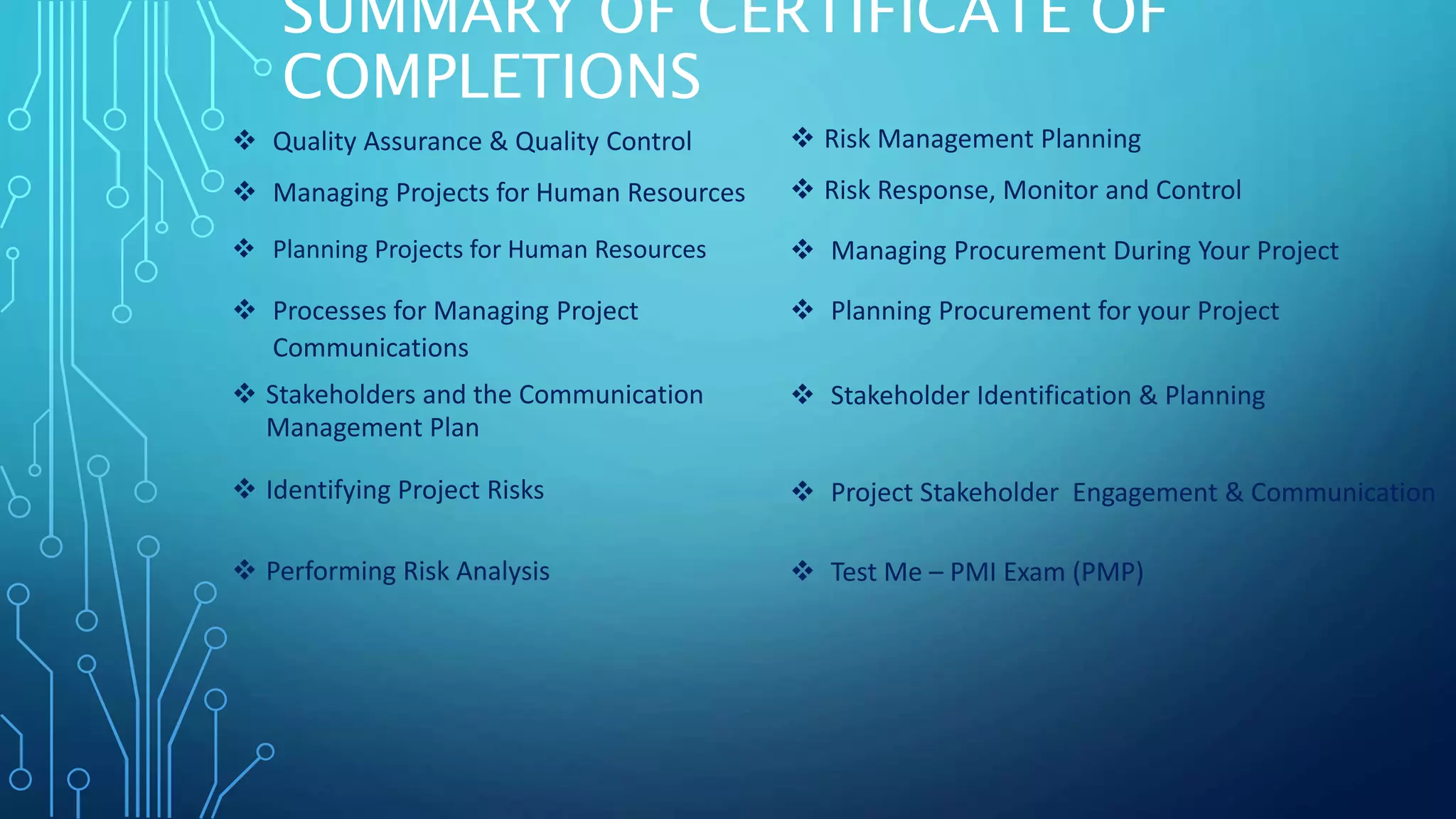 Learnsmart Certificate of completions for PMP | PPTX