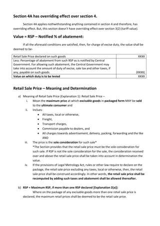 Section 4A Valuation Under Excise Laws | PDF | Business and Finance