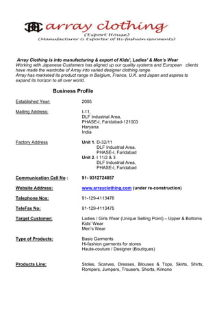 Array Clothing Company Profile | PDF | Women\'s Clothing | Women\'s Fashion