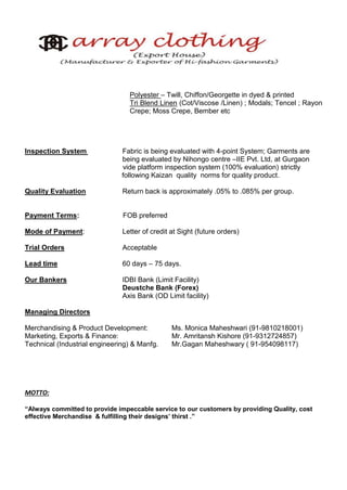 Array Clothing Company Profile | PDF | Women\'s Clothing | Women\'s Fashion