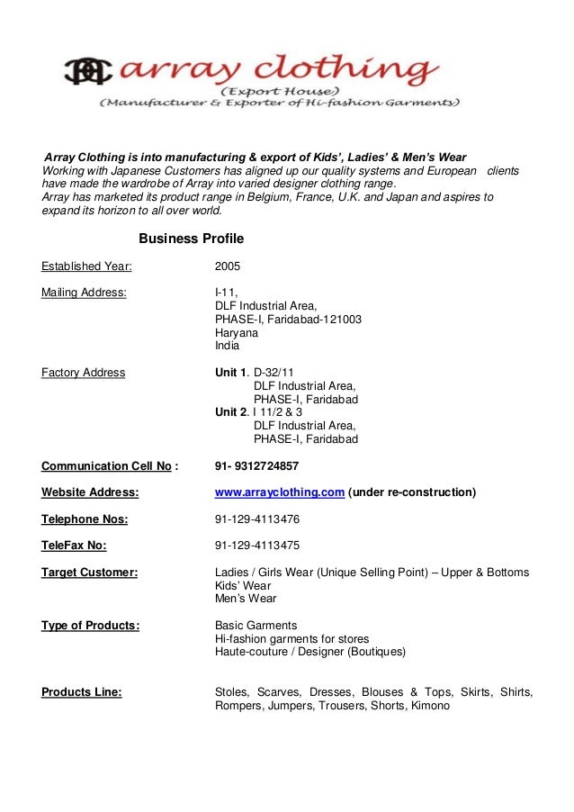 Array Clothing Company Profile array-clothing-company-profile