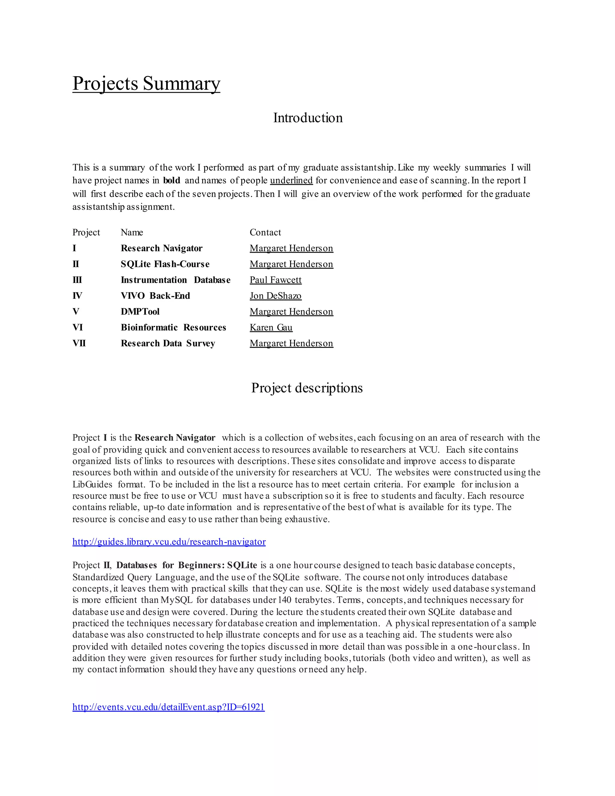 Projects Summary | Pdf