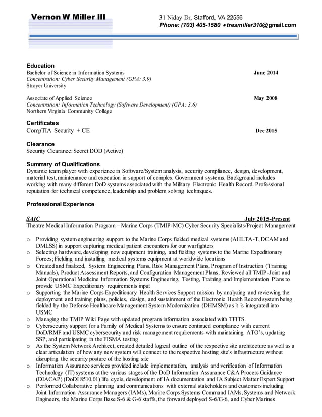 Vernon W Miller III Resume 12102015 | PDF