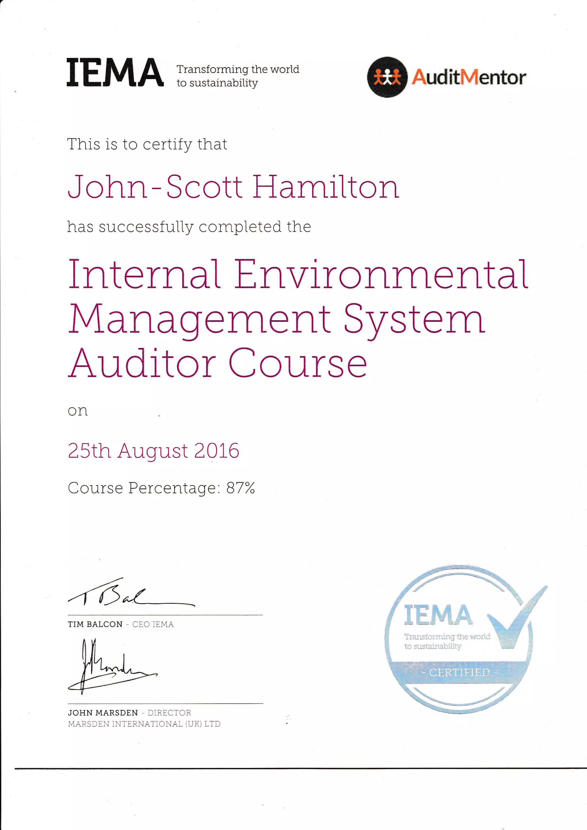 IEMA Certificate | PDF